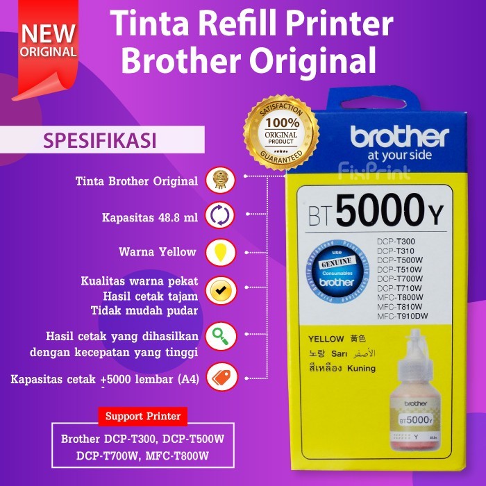 Jual Tinta Brother Original T310 T510W T710W T810 - BT5000 Yellow ...