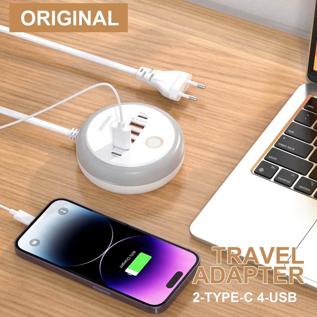 Jual Fast Charger 50W 6 Ports USB+Type-C White LED Night Light for ...
