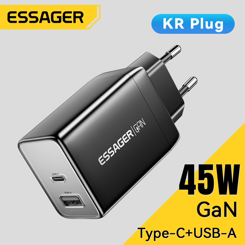 Jual Adaptor Pengisi Daya Cepat Essager L GaN 45W Port USB A Tipe C Hitam dan Putih | Shopee ...