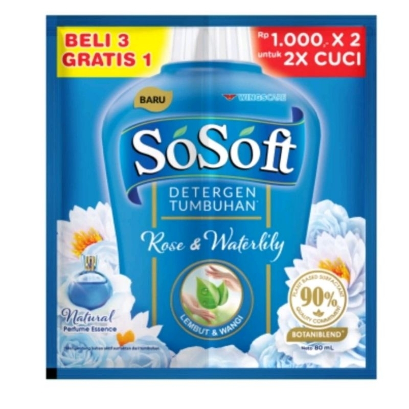 Jual Paket Beli 3 Gratis 1 SoSoft Detergen Tumbuhan Rose & Waterlily ...