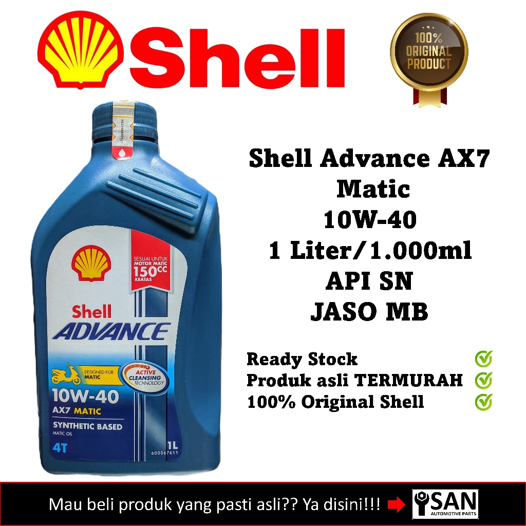 Jual Oli Motor Matic Shell Matic AX7 10W 40 Original 1 liter | Shopee ...
