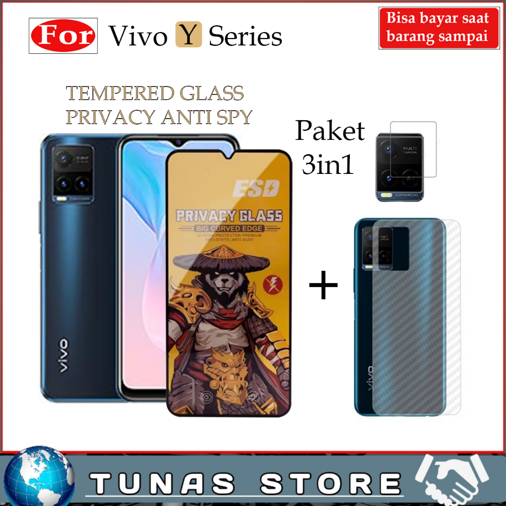 Jual PAKET 3IN1 TEMPERED GLASS LAYAR VIVO Y21 Y21S Y21A Y21T Y33s Y33T TG ANTI GORES ANTI SPY ...