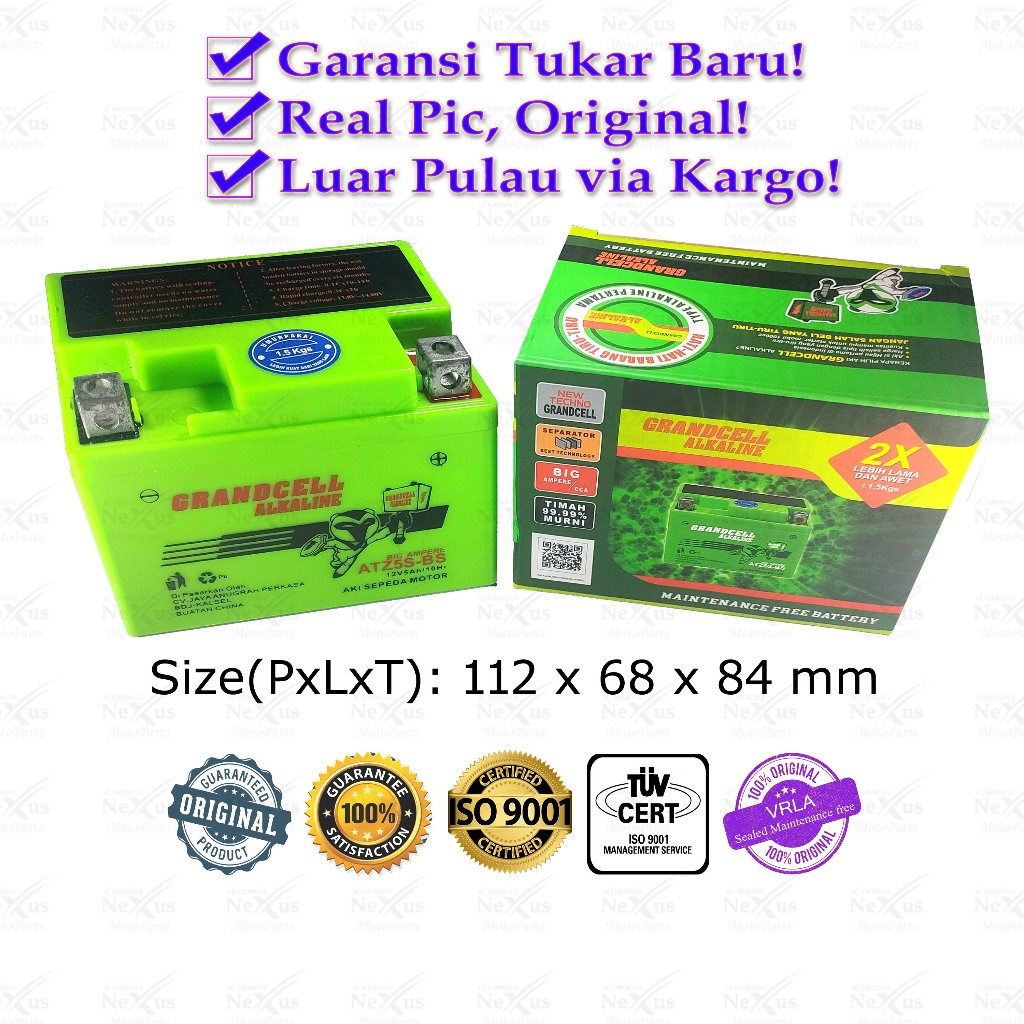 Jual Aki Motor Grandcell Alkaline ATZ5S-BS GTZ4V YTZ4V YB4L GTZ5S YTZ5S ...