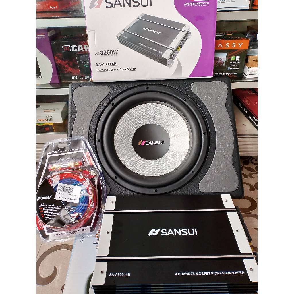 Jual PAKET BASS AUDIO MOBIL SANSUI POWER + SUBWOOFER + BOX + KABEL ...