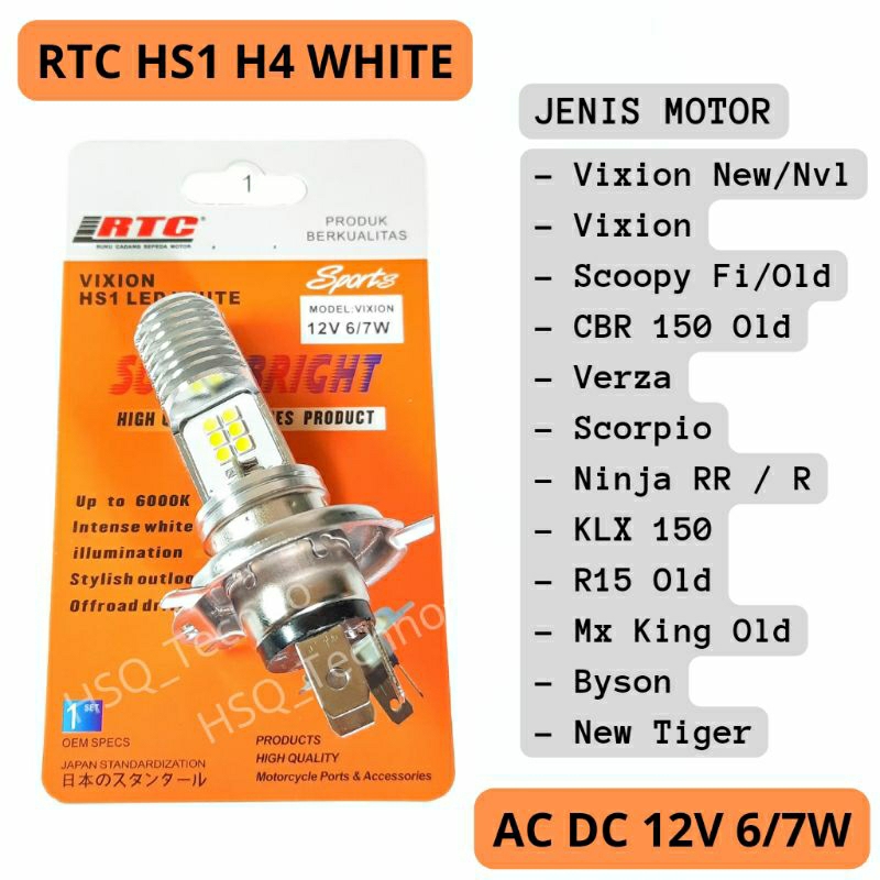 Jual RTC Bohlam Led H4 HS1 White Lampu Depan Vixion Scoopy Cbr Ninja H4 Kaki 3 Bohlam Depan ...