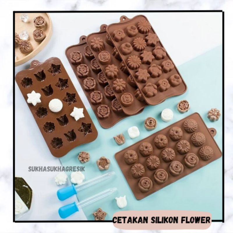 Jual CETAKAN SILIKON FLOWER Cetakan Coklat Puding Jelly Es Batu Variasi ...