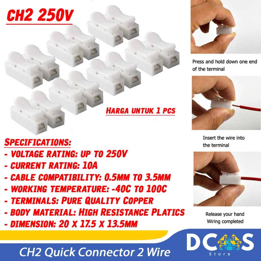 Jual CH2 Quick Connector 2 Wire Spring Terminal Sambungan Kabel Listrik ...