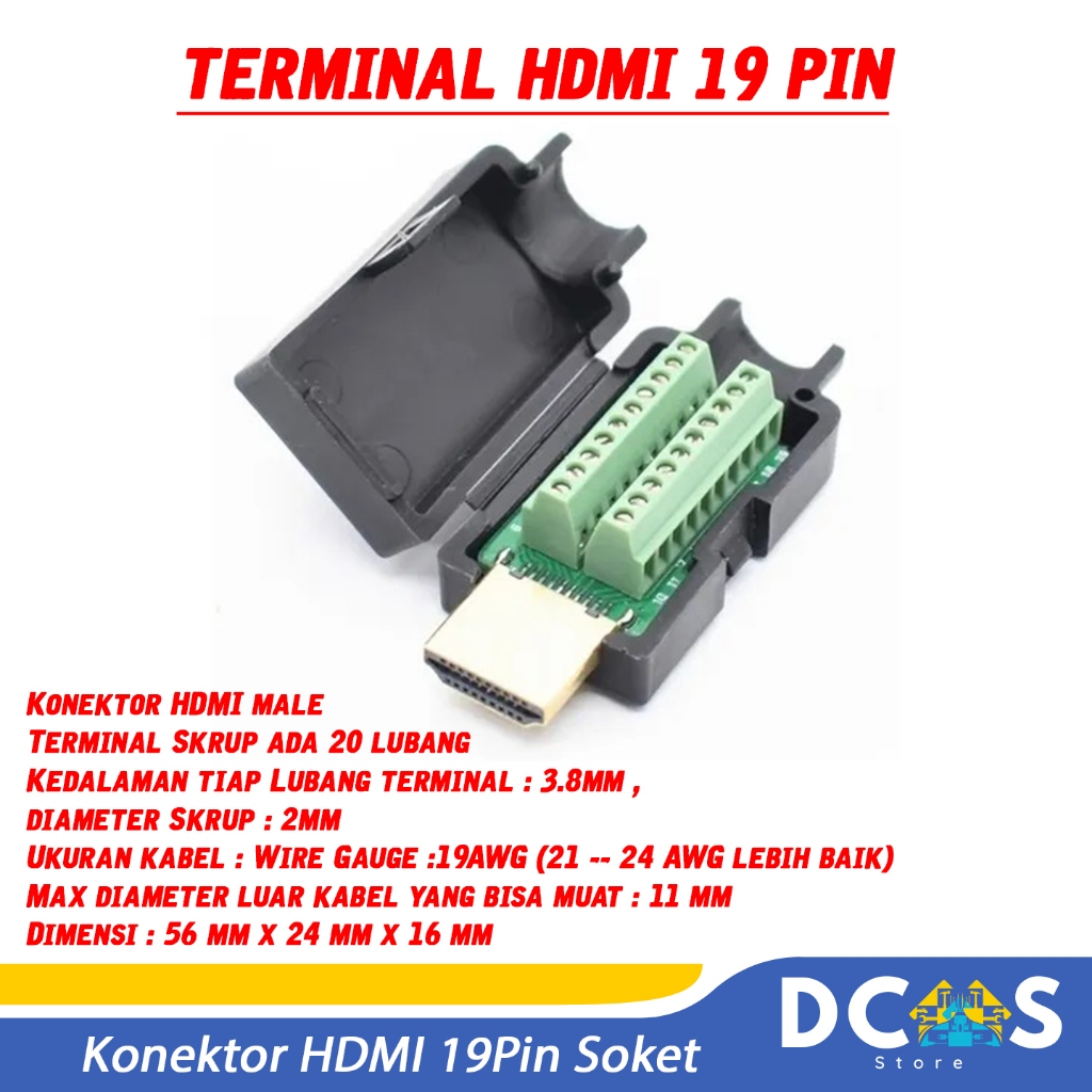 Jual Konektor HDMI 19Pin soket socket Terminal Connector Mounting HDMI ...