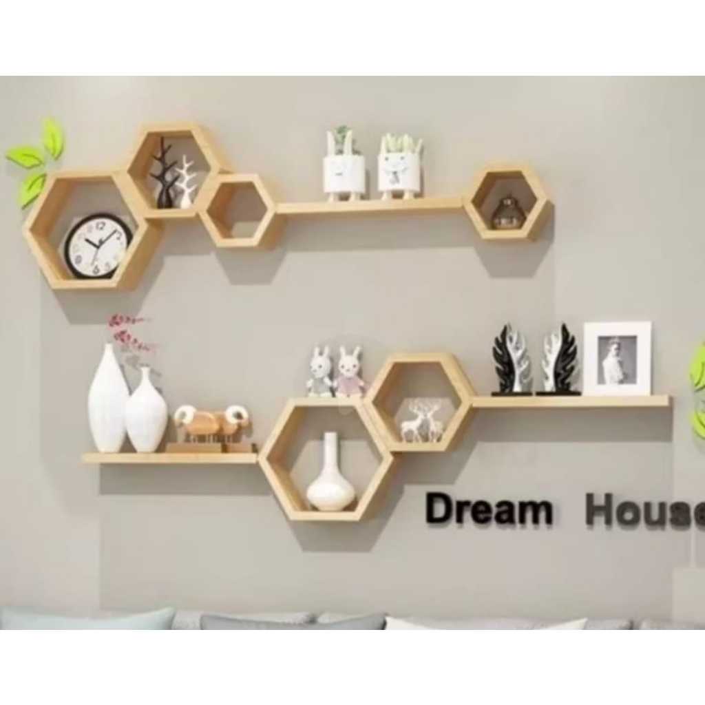 Jual Rak Dinding / Hiasan Dinding Aesthetic /Rak Hexagonal Kayu Jati ...