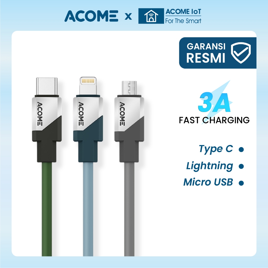 Jual ACOME Kabel Data Silikon Type-C Lightning Micro AiC Data Cable ...