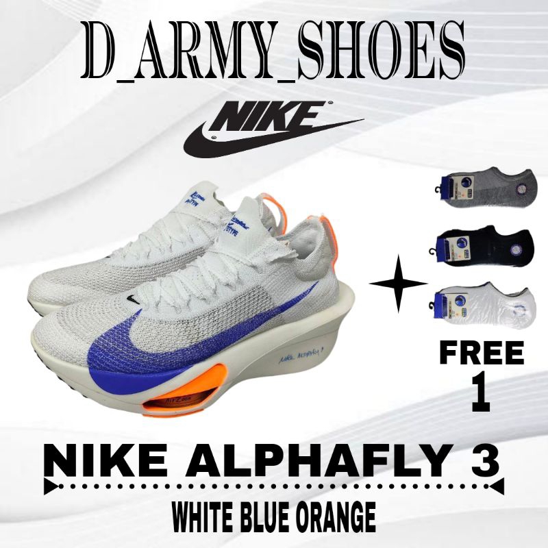 Jual Sepatu Running Pria Nike Alphafly 3 White Blue Orange Free Kaos ...