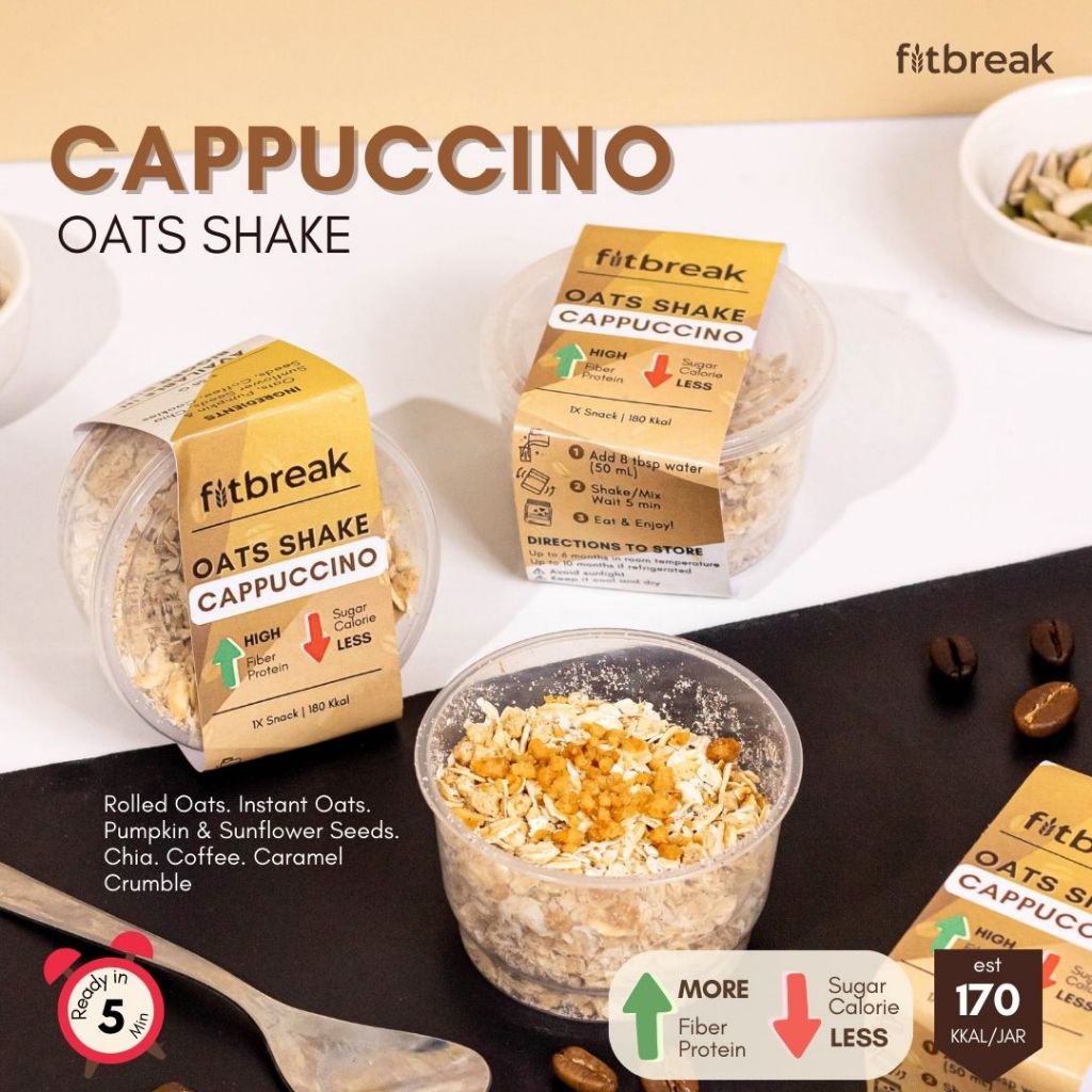 Jual Cappuccino Oats Shake Fitbreak Overnight Oats/ Snack Sehat ...