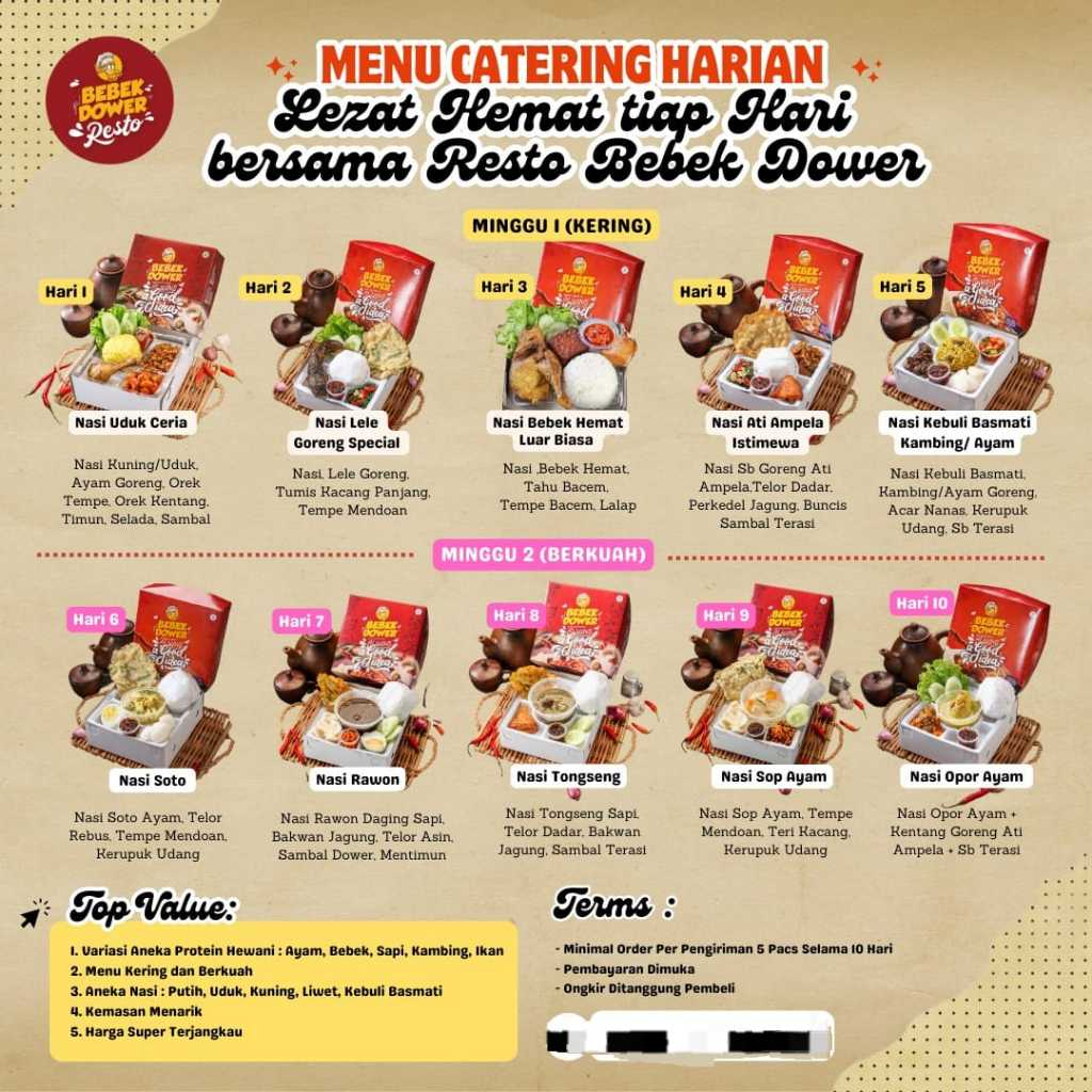 Jual Menu Catering Harian By Resto Bebek Dower / Untuk 10 Hari Kerja ...
