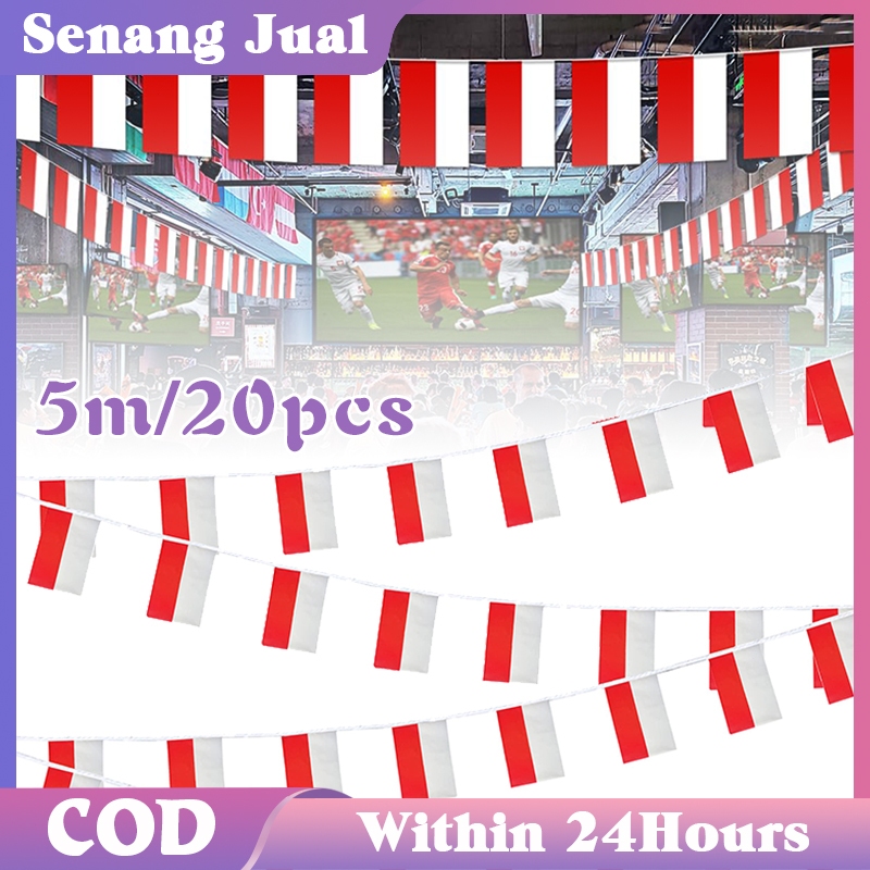 Jual 20Pcs Bendera Merah Putih 5 Meter Bendera Kain Segitiga Bendera Hias Festival Bendera ...
