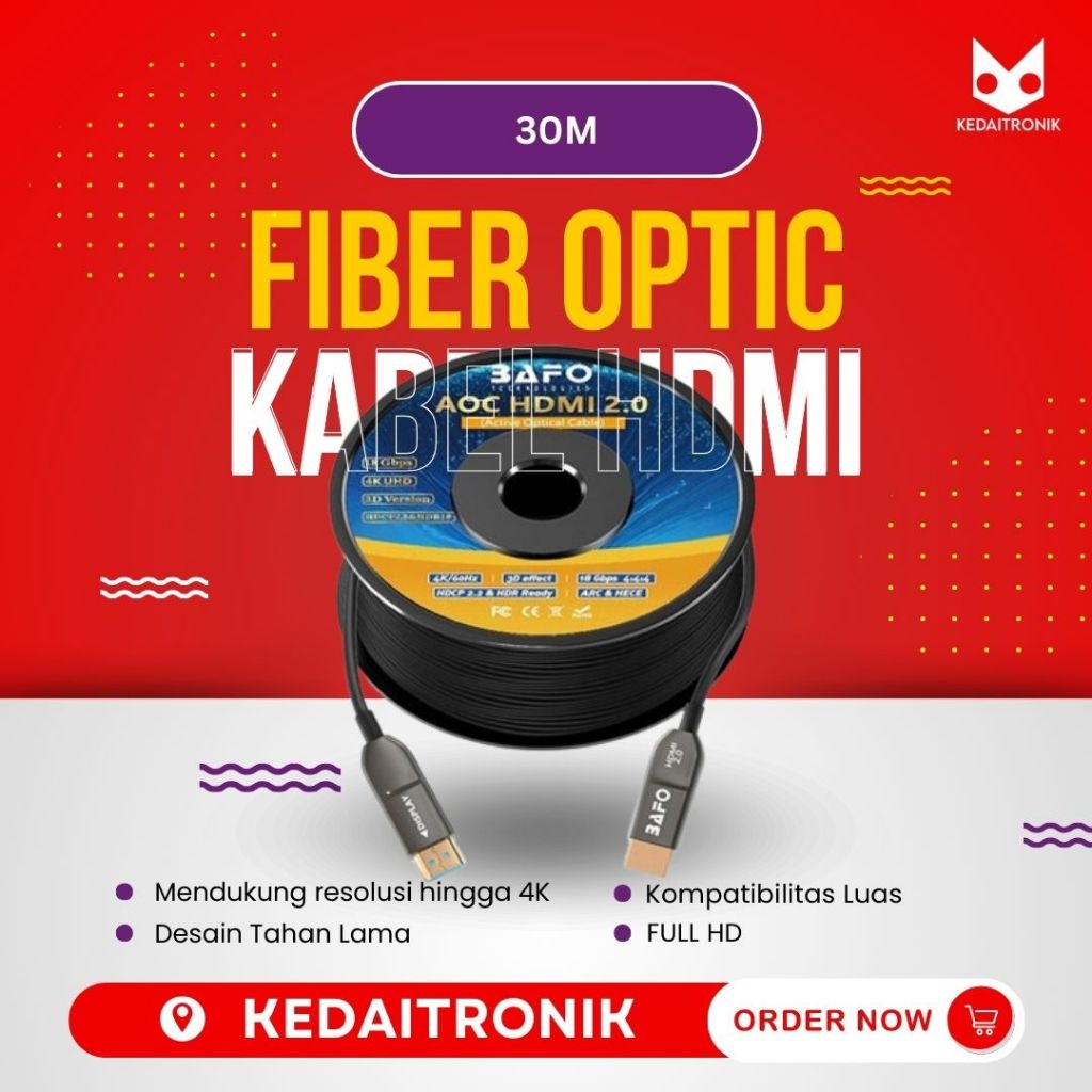 Jual NEW Original Kabel HDMI Fiber Optic BAFO 30M Cable 30 Meter Hdmi ...
