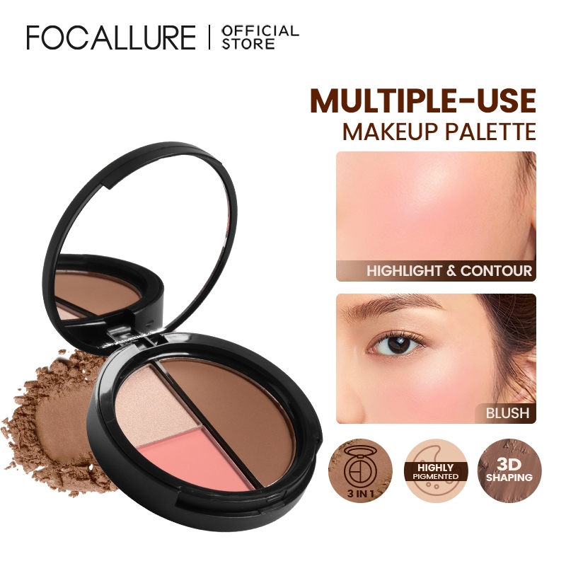 Jual FOCALLURE Trio Blush/Highlighter/Contour/ Makeup Palette 3 Colors ...