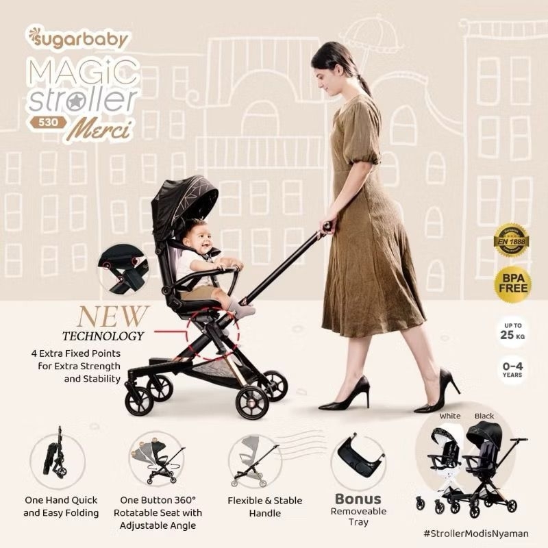 Jual SUGAR BABY STROLLER MERCI 530 BLACK | Shopee Indonesia