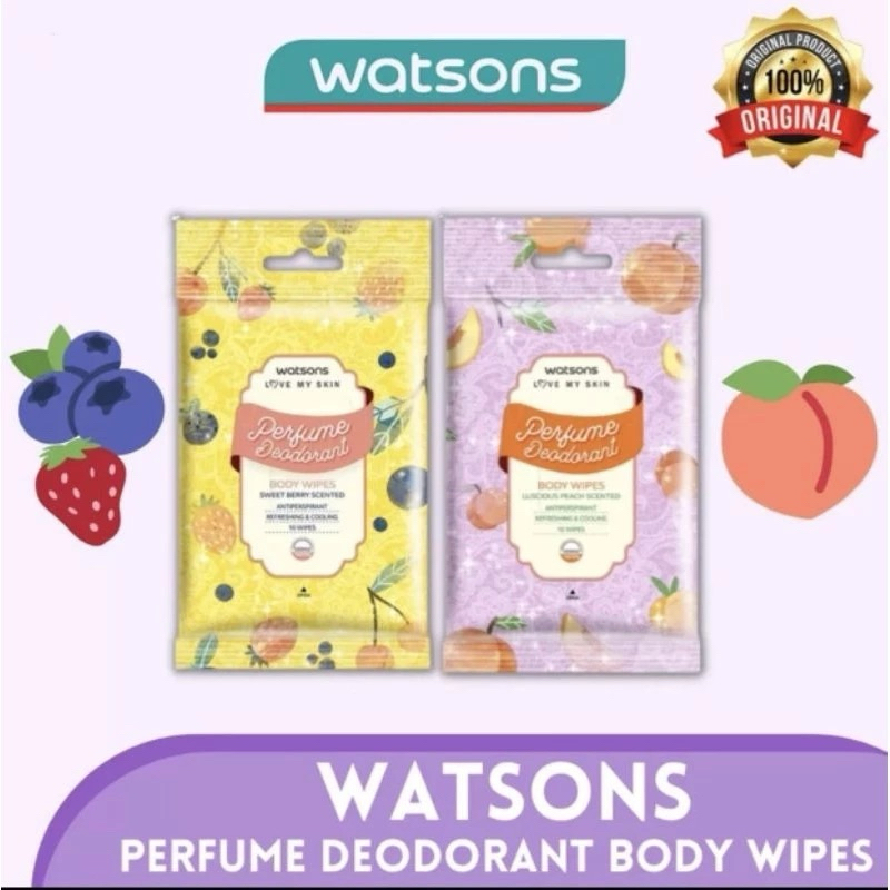 Jual Watsons Perfume Deodorant Body Wipes - Berry Scented 10's | Shopee ...