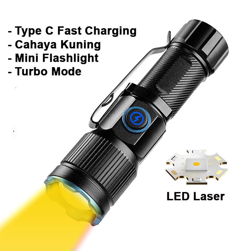 Jual Senter Mini LED Coba F603 LED Laser Cahaya Kuning Magnet Type-C ...