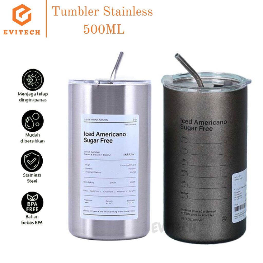 Jual Americano Coffe Tumbler Cup Stainless Steel Free Sedotan / Botol ...
