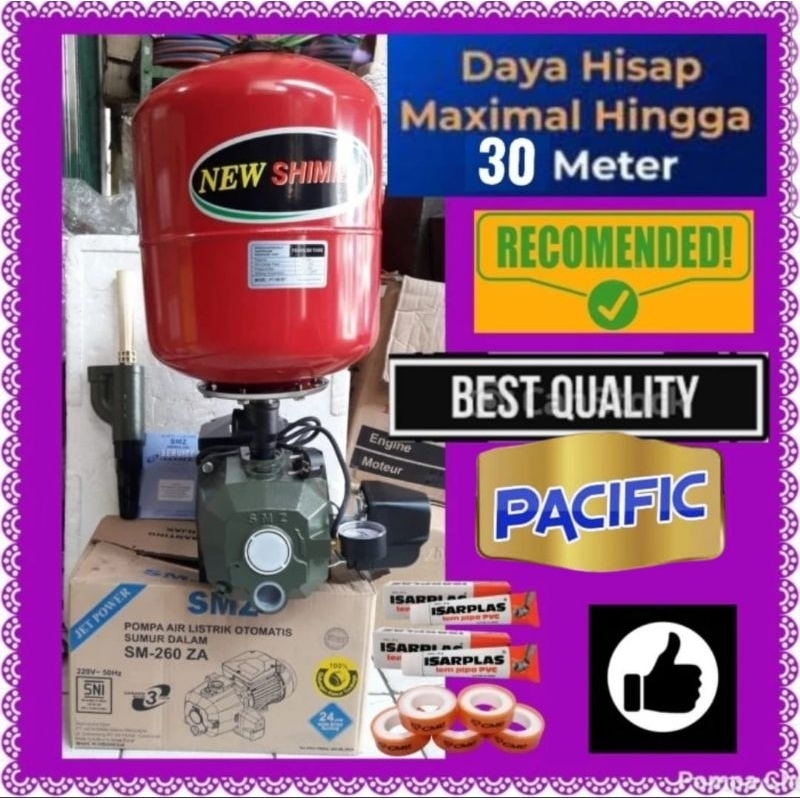 Jual Mesin pompa air jet pump SMZ 260 ZA sumur dalam 30 meter KOMPLETE Tabung shimizu pc 250 ...