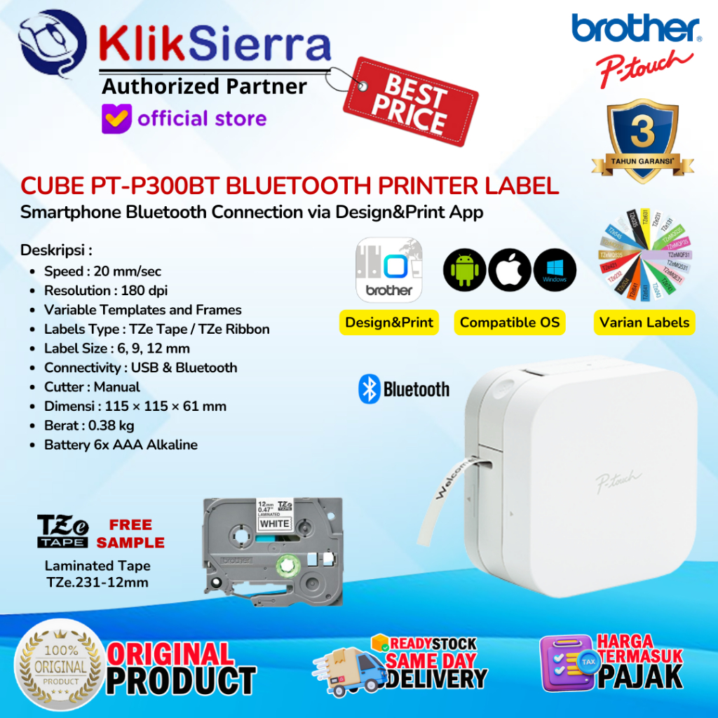 Jual BROTHER PT-P300BT PTouch Cube Printer Label Portable Bluetooth ...