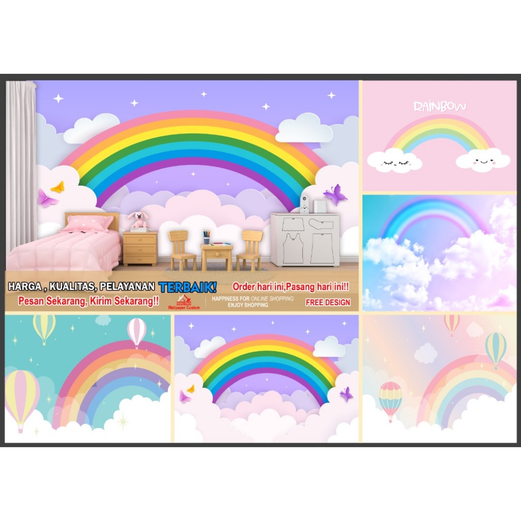 Jual Wallpaper Dinding Custom 3D Animasi Anak | Animasi Rainbow ...