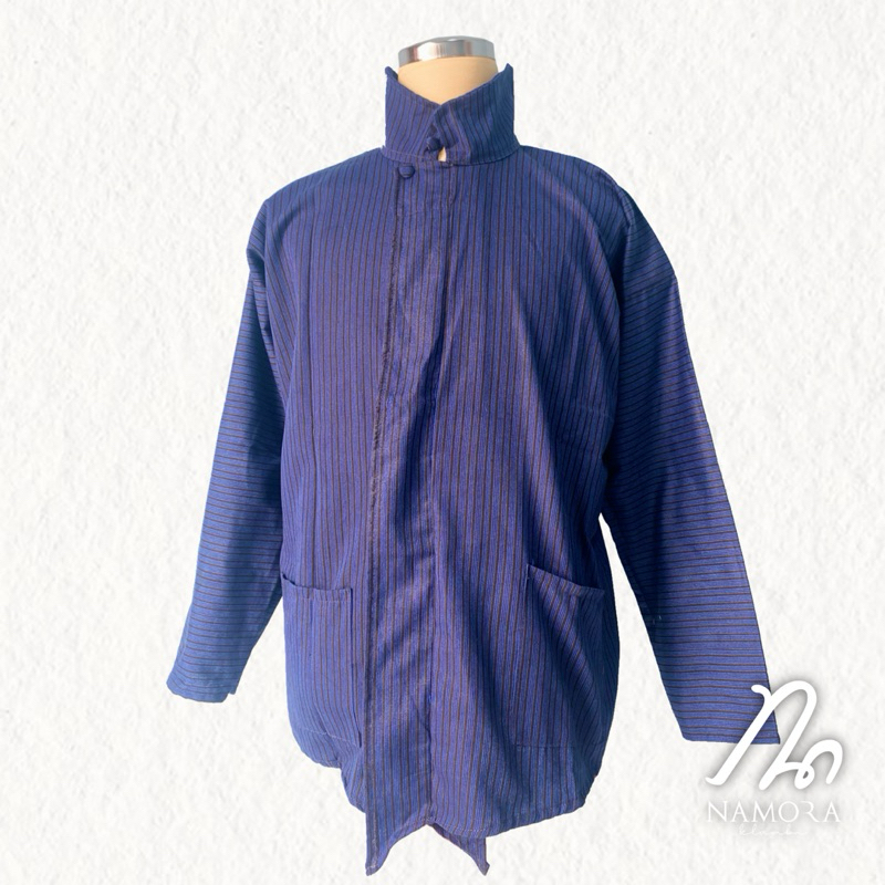 Jual Baju Surjan Lurik Pakaian Adat Jawa Atasan Lengan Panjang Pria Dewasa Biru Pranakan ...