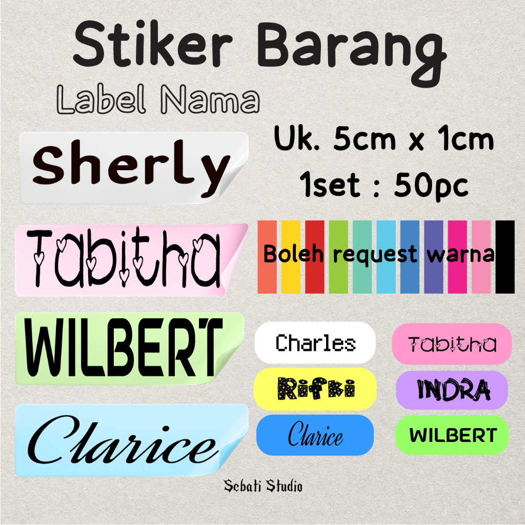 Jual FULL COLOR STIKER BARANG LABEL NAMA Custom FREE CUSTOM NAMA isi ...