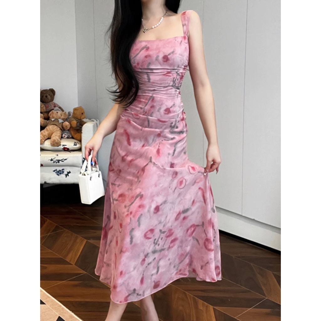 Jual EMITA BLOOM fairy midi dress pink tanpa lengan soft bunga jumbo ...