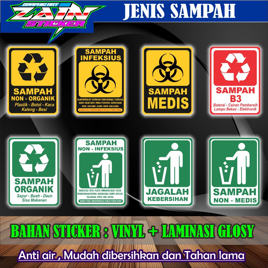 Jual Stiker vinyl anti air JENIS SAMPAH INFEKSIUS - MEDIS - ORGANIK ...