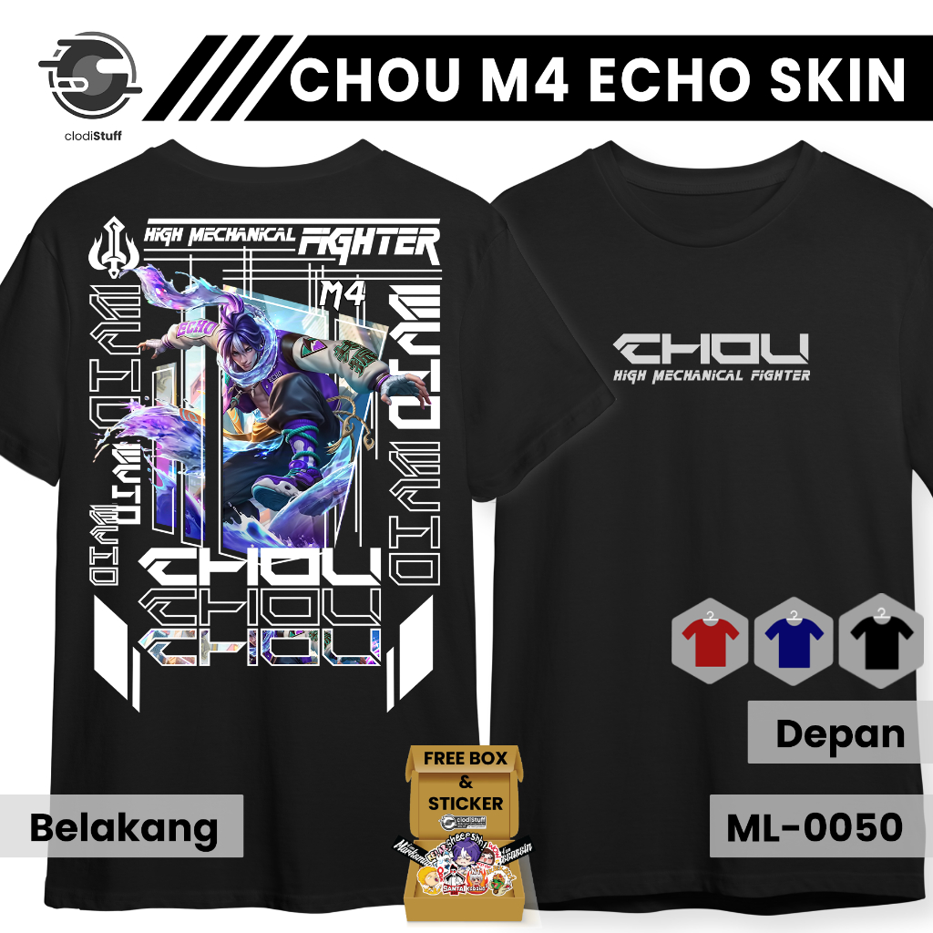 Jual Kaos CHOU M4 SKIN ECHO Mobile Legends MLBB Lengan Pendek Hitam ...