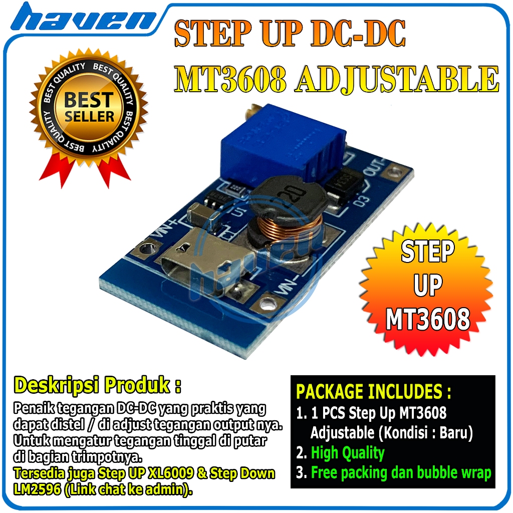 Jual MT3608 Step Up DC-DC 2A Stepup DC to DC Module Power Booster MT3608 Micro USB Step Up ...