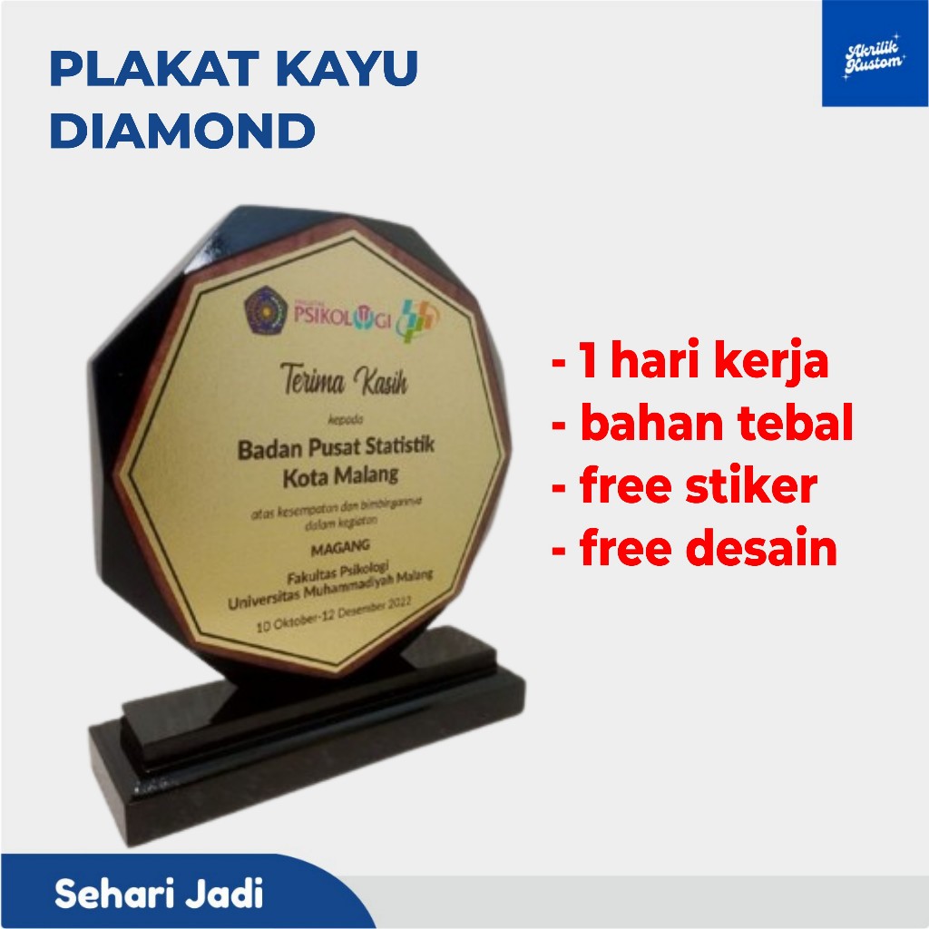 Jual Plakat dan Vandel Kayu Bevel Segi Lima | Plakat Premium ...