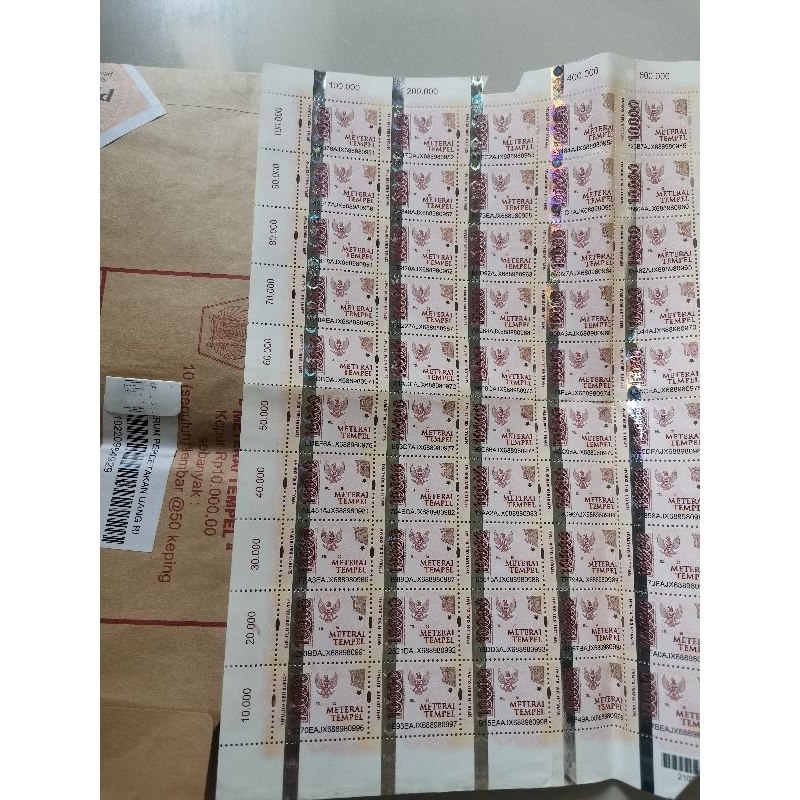 Jual Materai 10000 asli original POS INDONESIA 5 Pcs, 10 Pcs, 15 Pcs, 20 Pcs | Shopee Indonesia