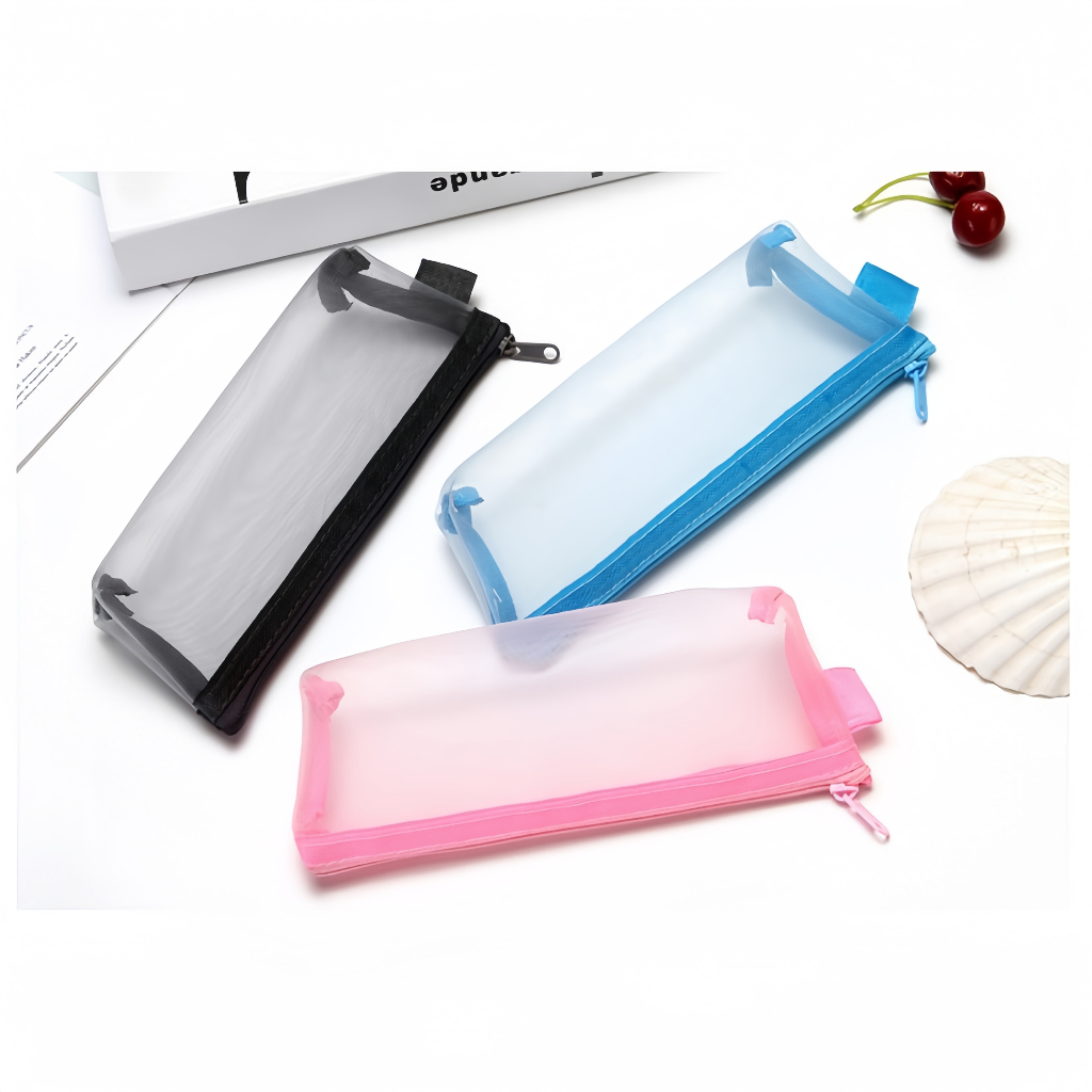 Jual Tempat Pensil Transparan Satu/Dua Lapisan Dengan Resleting Kotak ...