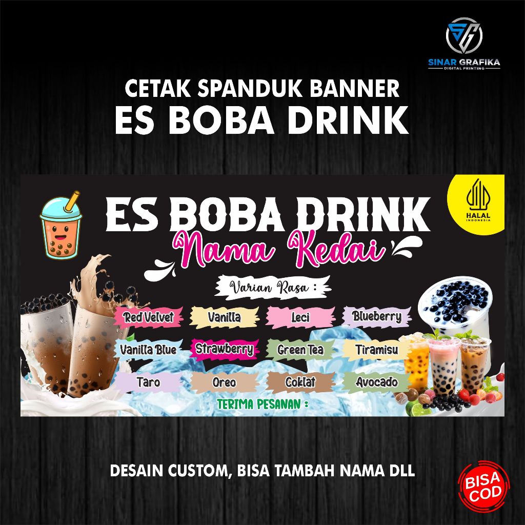Jual Spanduk Es Boba Drink, Banner Es Boba, Bisa Tambah nama dll ...