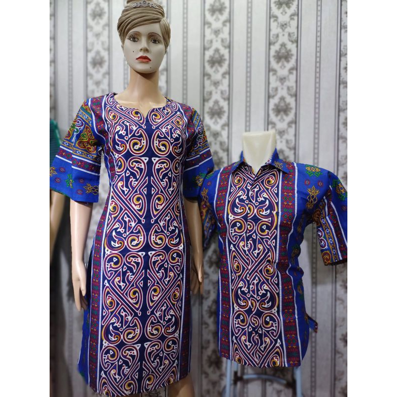Jual jual dress batik etnik gorga biru, coupelan cewek cowok | Shopee ...