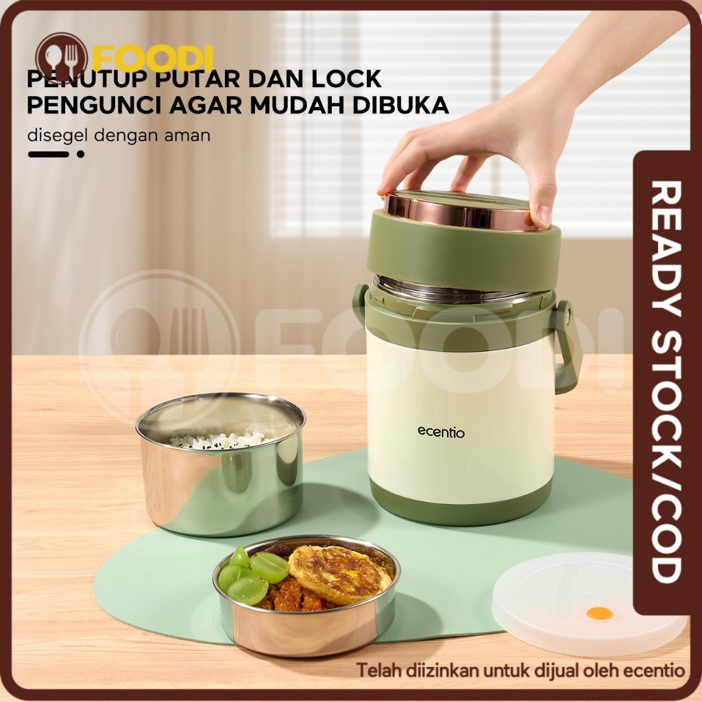 Jual ecentio & FOODI Lunch Box Stainless 2000ml 3 layers Tempat Bekal ...