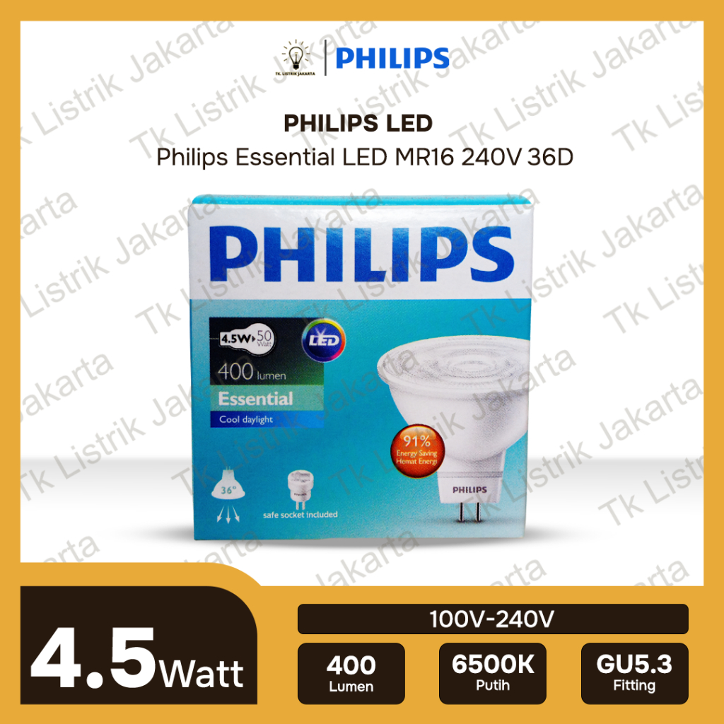 Jual PHILIPS LED ESSENTIAL MR16 4.5-50W 36D 100-240V | Shopee Indonesia