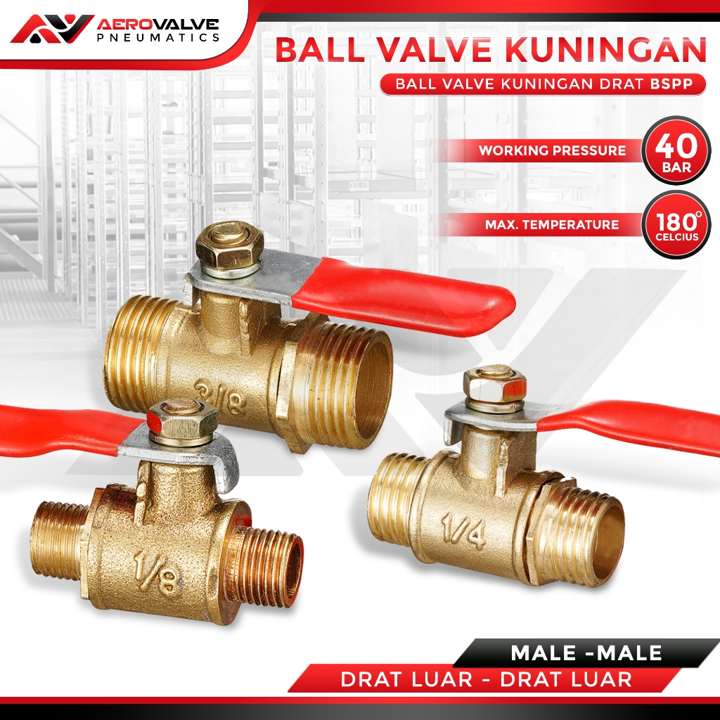 Jual BALL VALVE |Stop Kran/ Keran Angin Kompresor Drat Luar Male to Male (M-M) 1/4 1/2 3/8 1/8 ...