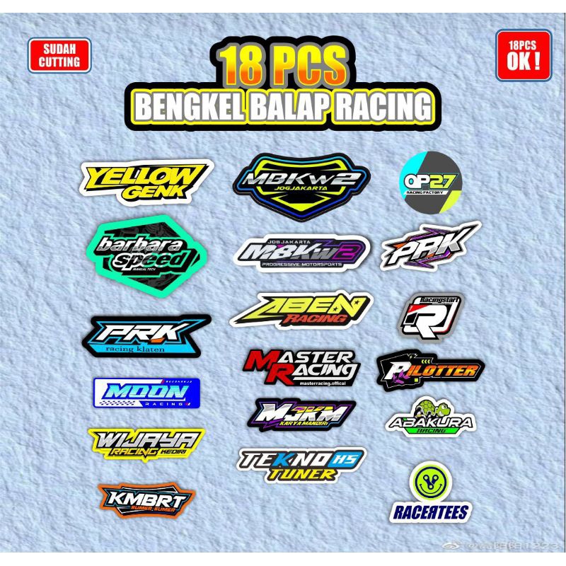 Jual Stiker Racing bengkel balap isi 18pcs VYNIL ANTI AIR | Shopee ...