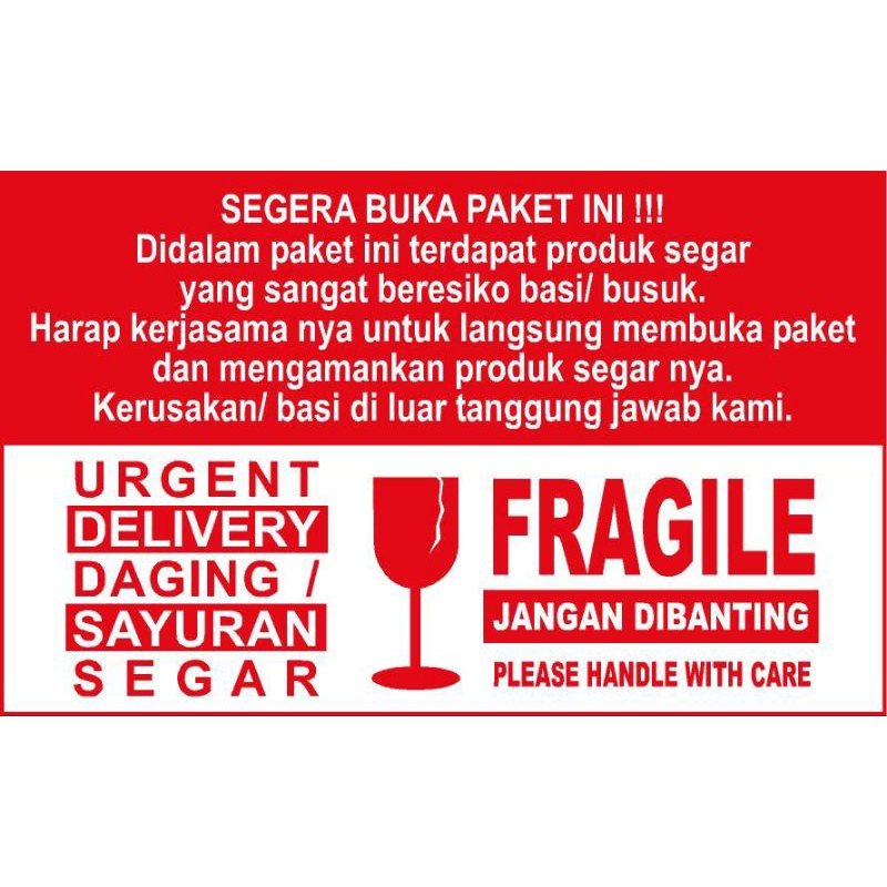 Jual STIKER FRAGILE DAGING SAYURAN URGENT DELIVERY uk 7.5 x 4.5 cm ...