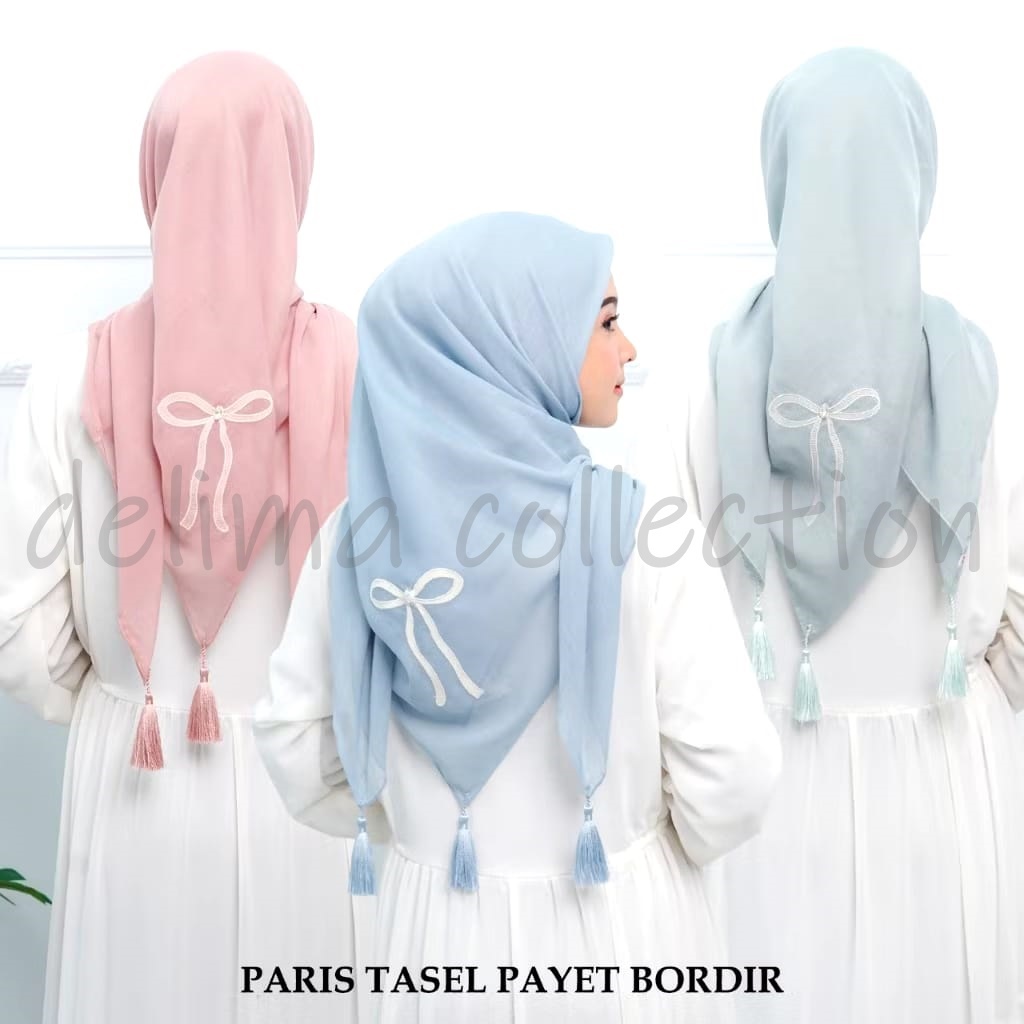 Jual Hijab Segi Empat Paris Tassel Pita Girly || Paris Jambul Pita New ...