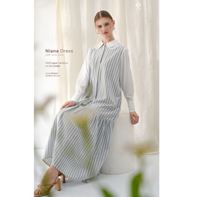 Jual LUI - NIANA Maxi Dress LD 120 - Dress Katun Stripe Garis Salur Premium Gamis Oversize Baru ...