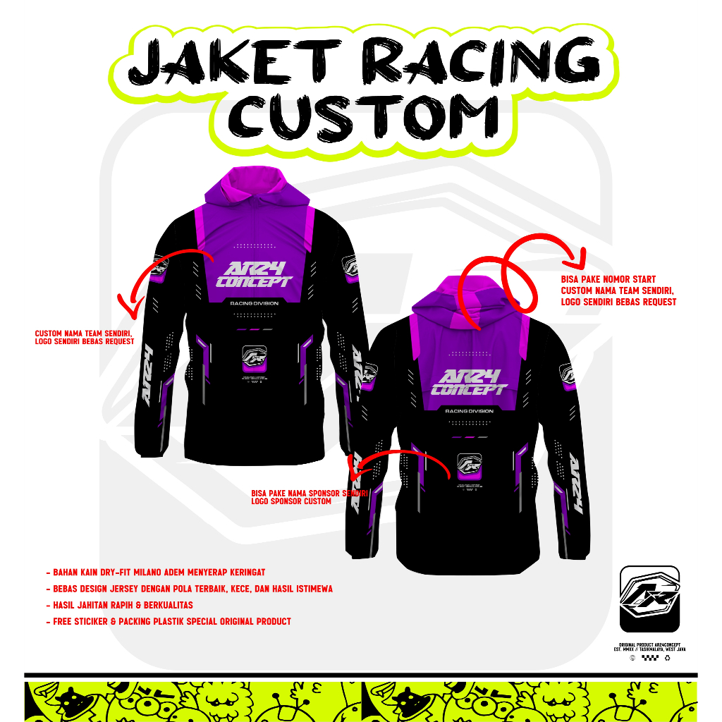 Jual AR24 - Jaket Racing Custom Bebas Design Bahan Parasut Taslan Waterproof Unisex Full Sublime ...