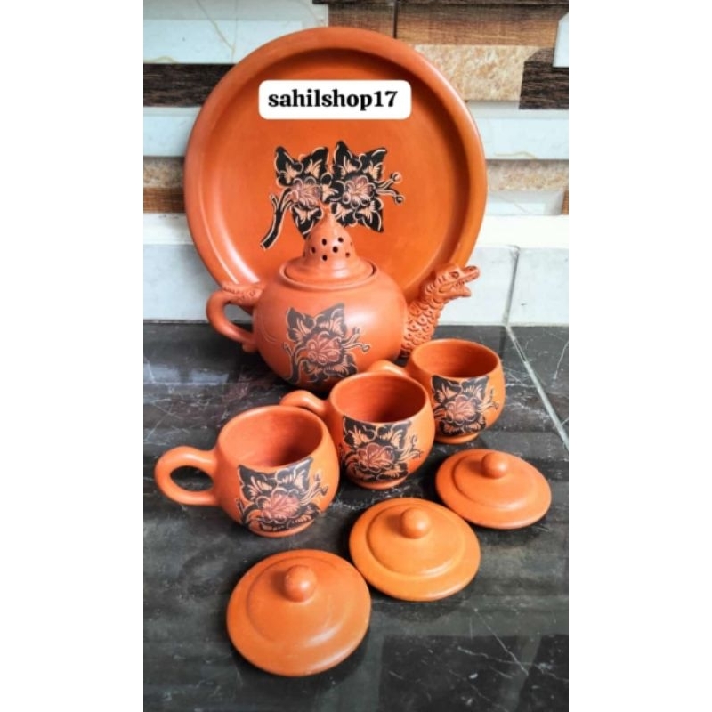 Jual Poci tanah liat model NAGA set teko tanah liat cangkir 3 oleh-oleh ...
