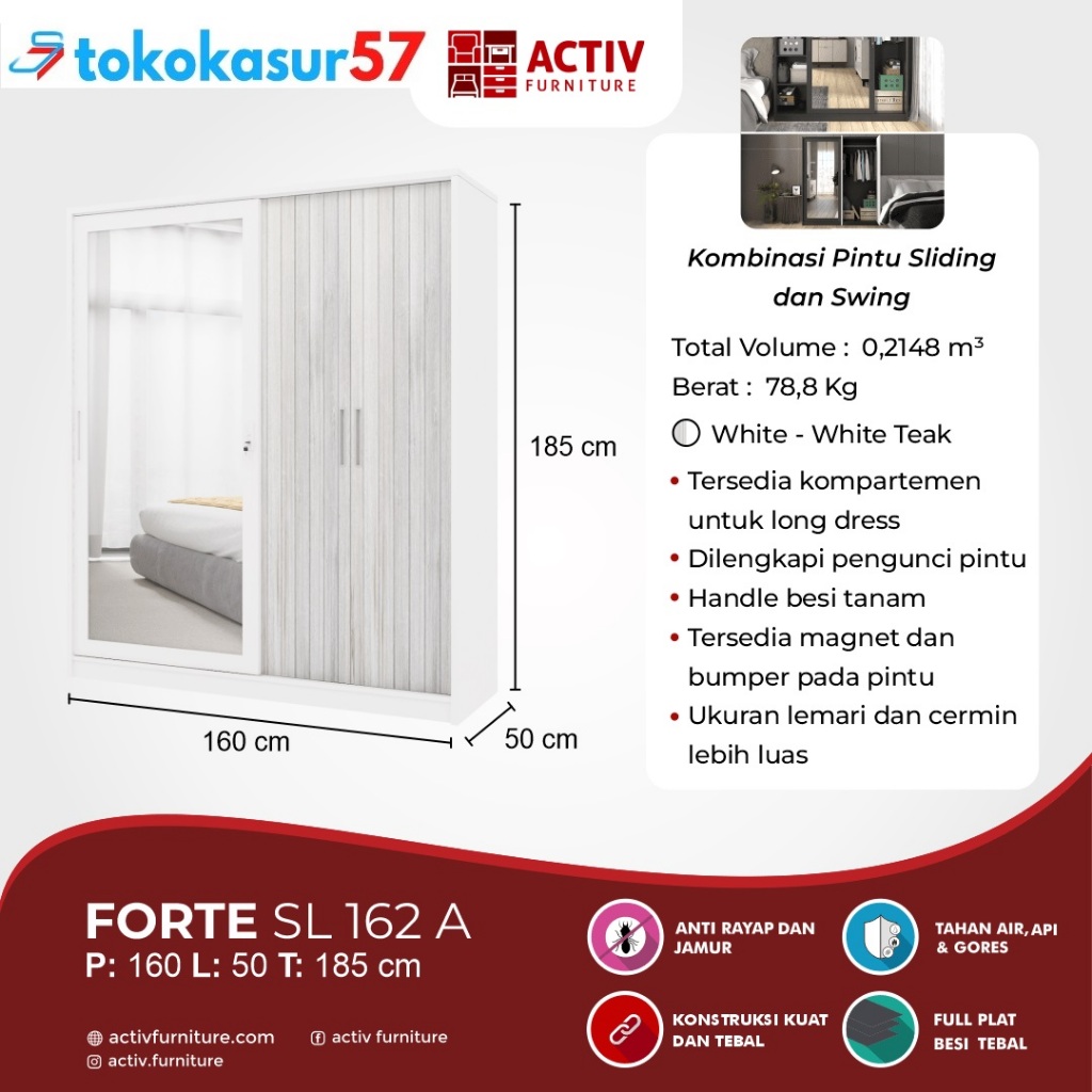 Jual Lemari Pakaian Besi / Lemari Sliding Besi – FORTE SL 162 A – Activ ...