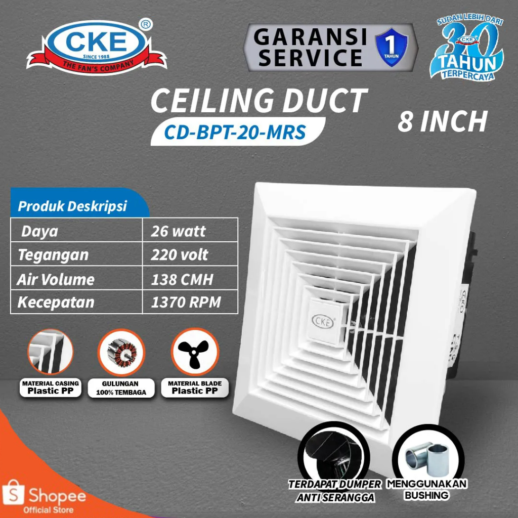 Jual CKE Exhaust Fan Plafon CD-BPT-20-MRS ukuran 8 Inch Kipas Angin Dak / Hexos Plafon Ceiling 8 ...