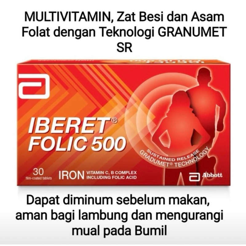 Jual ABBOTT IBERETT FOLIC 500 Multivitamin Zat Besi Folat untuk Anemia ...